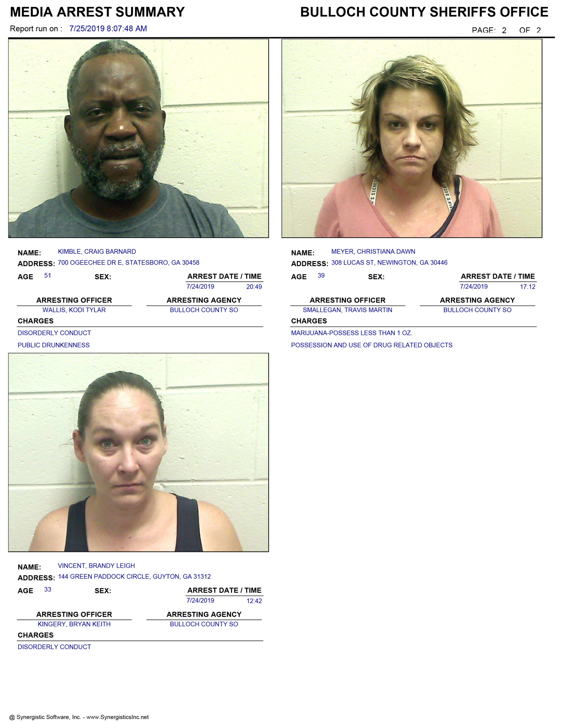 07/25/2019 Booking Report for Bulloch County - AllOnGeorgia