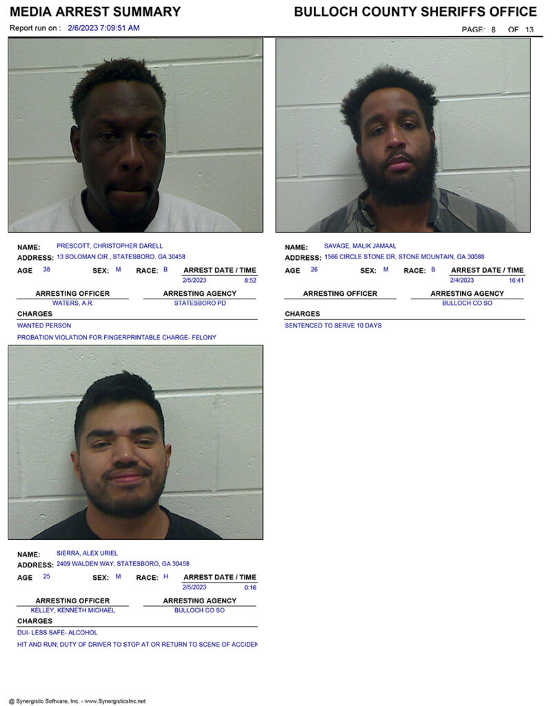 02/06/2023 Booking Report for Bulloch County - AllOnGeorgia