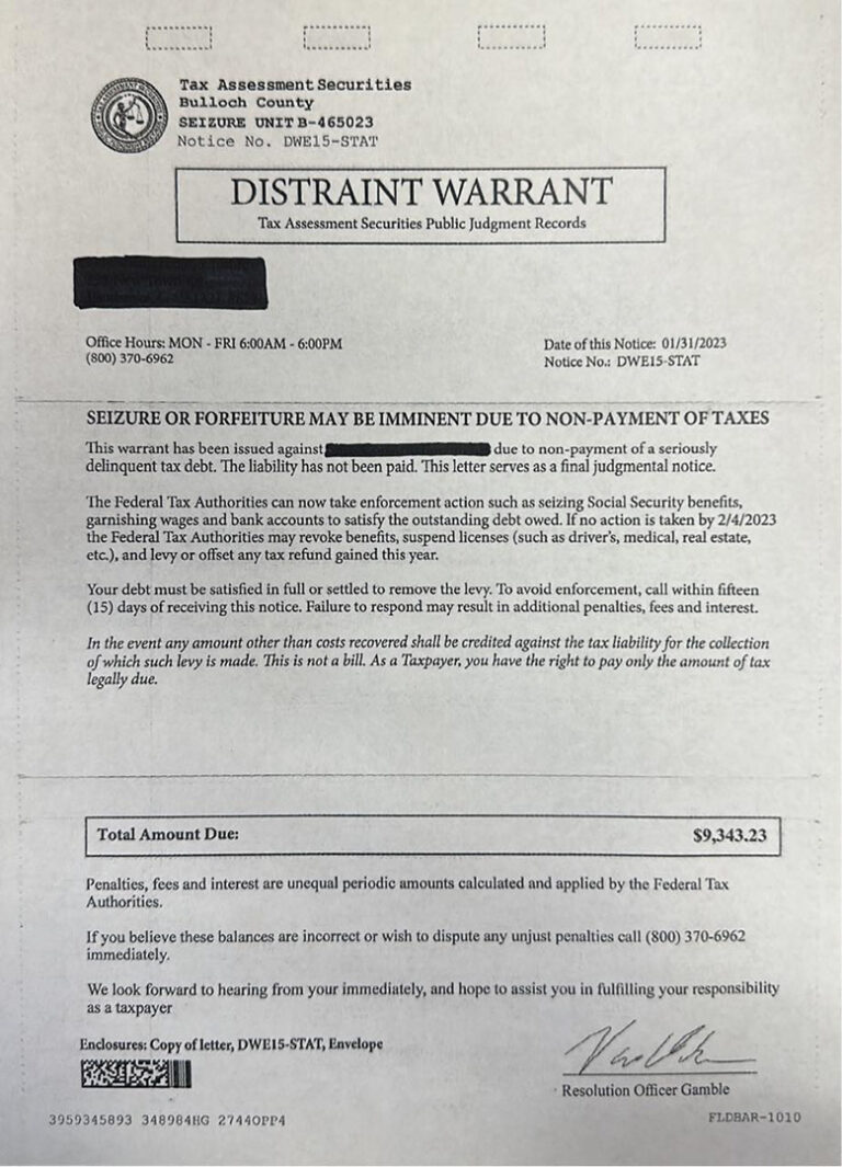 SCAM ALERT: Bulloch Tax Assessment Seizure Letter - AllOnGeorgia