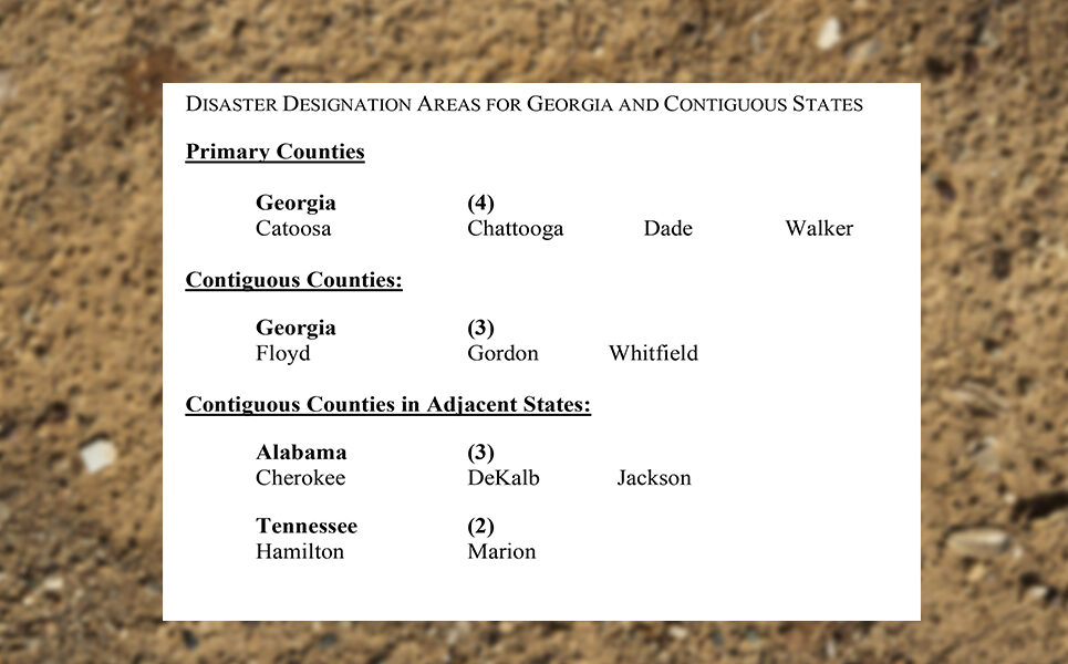 Four Northwest Georgia Counties Designated as Primary Natural Disaster ...