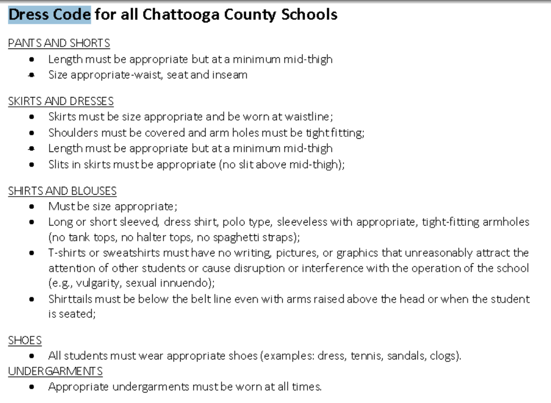 Chattooga County Schools Dress Code - AllOnGeorgia