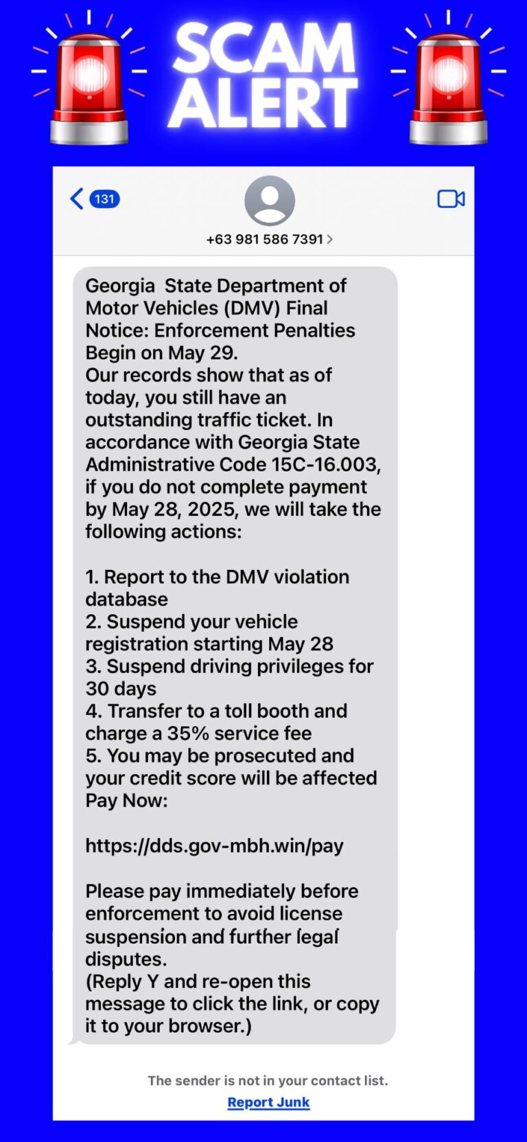 Georgia Department of Driver Services Warns of Text Message Scam for Traffic Tickets – AllOnGeorgia