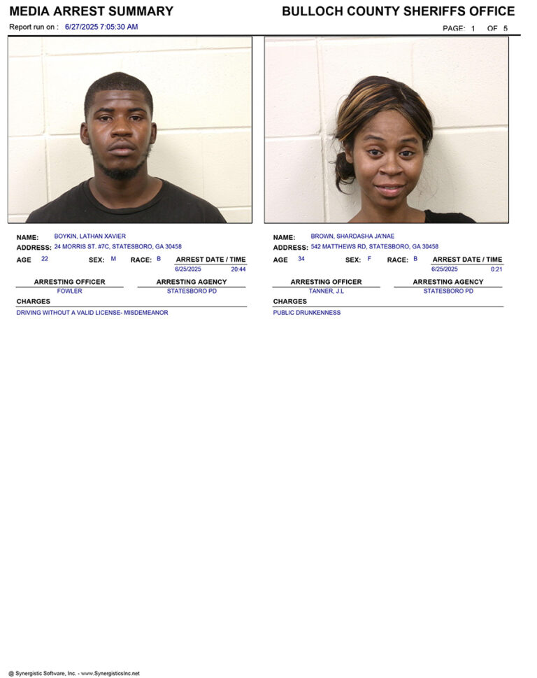 06/27/2025 Booking Report for Bulloch County - AllOnGeorgia