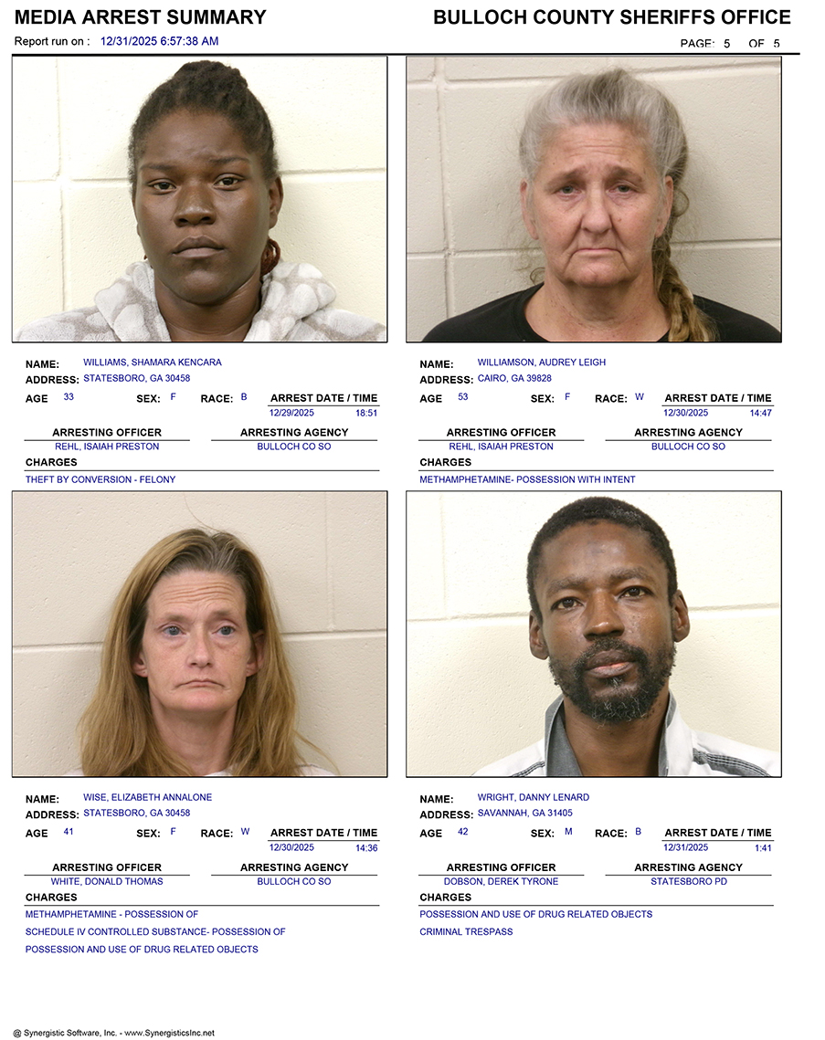 12/31/2025 Booking Report for Bulloch County - Page 5 of 5 - AllOnGeorgia