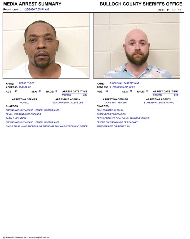 01/26/2026 Booking Report for Bulloch County - Page 11 of 13 - AllOnGeorgia